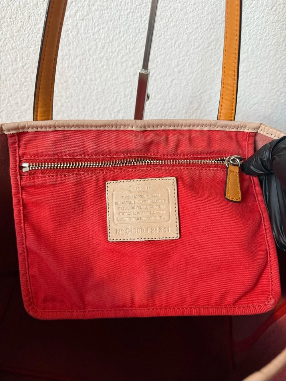 Coach | Bags | Coach F2434 Coral Red Orange Saffiano Leather City Tote ...